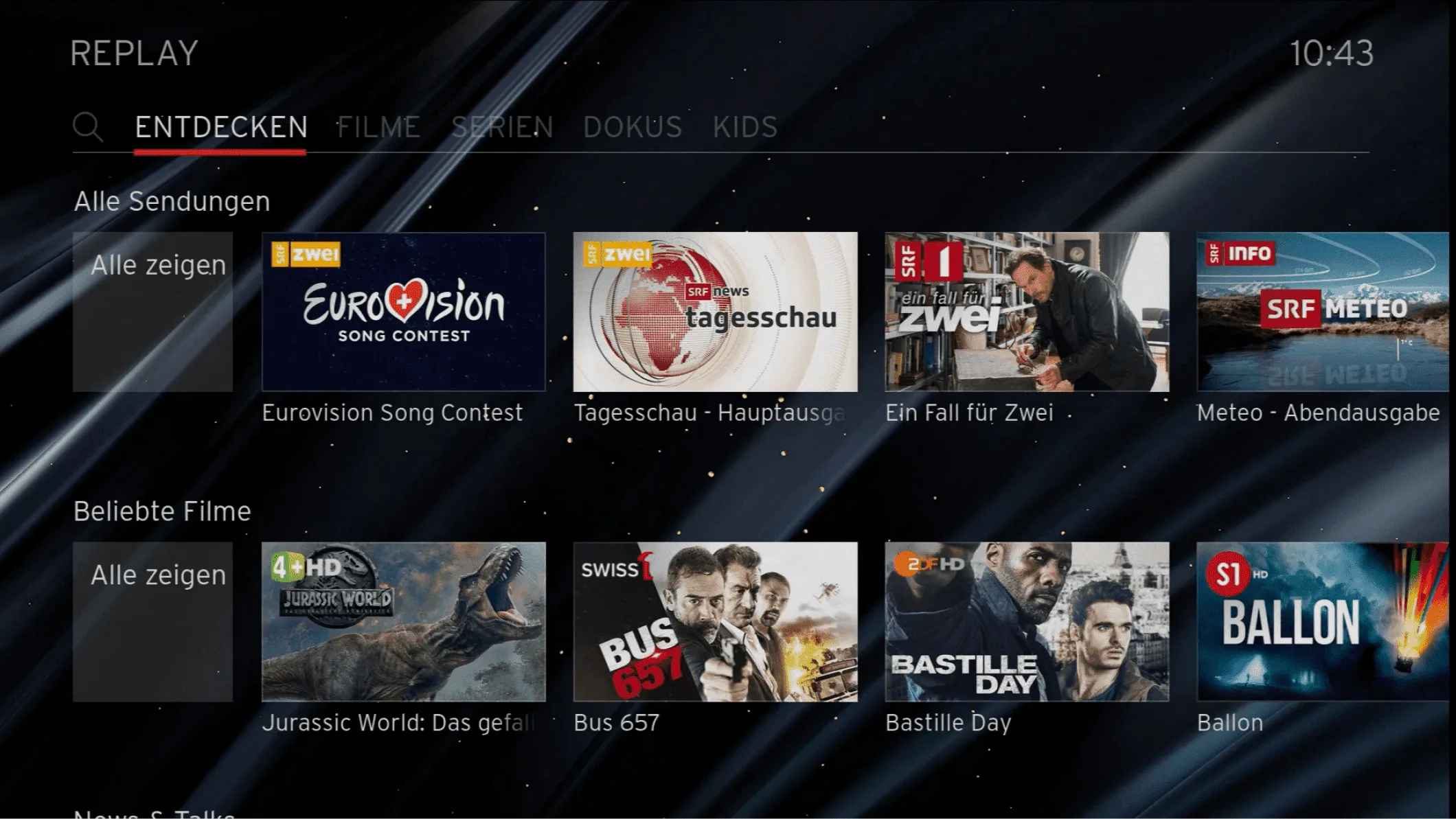 Neue Sunrise TV-Replay Übersicht